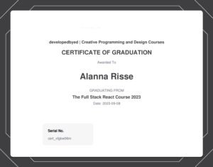 Full Stack React Course Done! – Alanna Risse